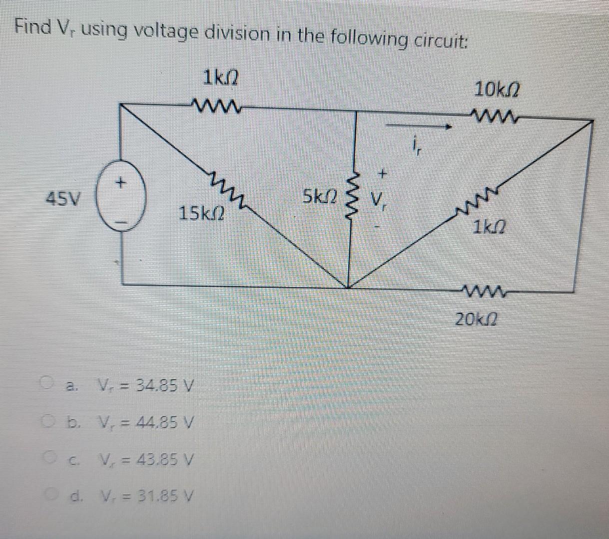 Solved Find V, using voltage division in the following | Chegg.com