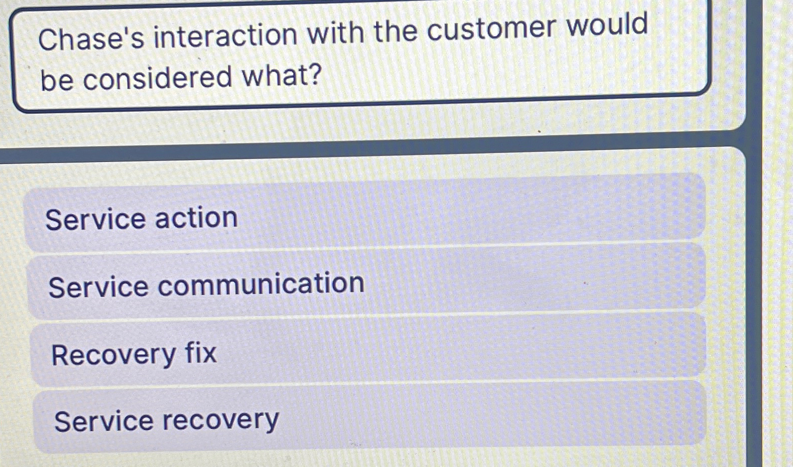 Solved Chase's interaction with the customer would be | Chegg.com