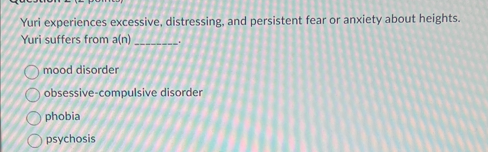 Solved Yuri experiences excessive, distressing, and | Chegg.com