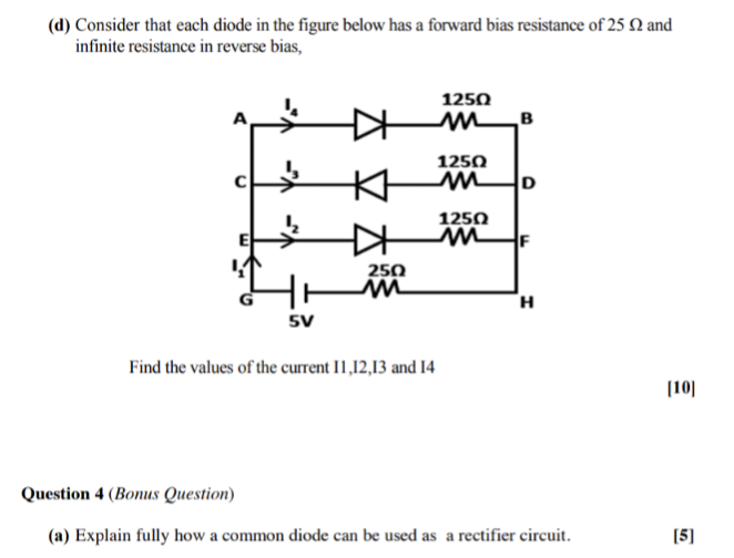 Solved (d) ﻿Consider that each diode in the figure below has | Chegg.com