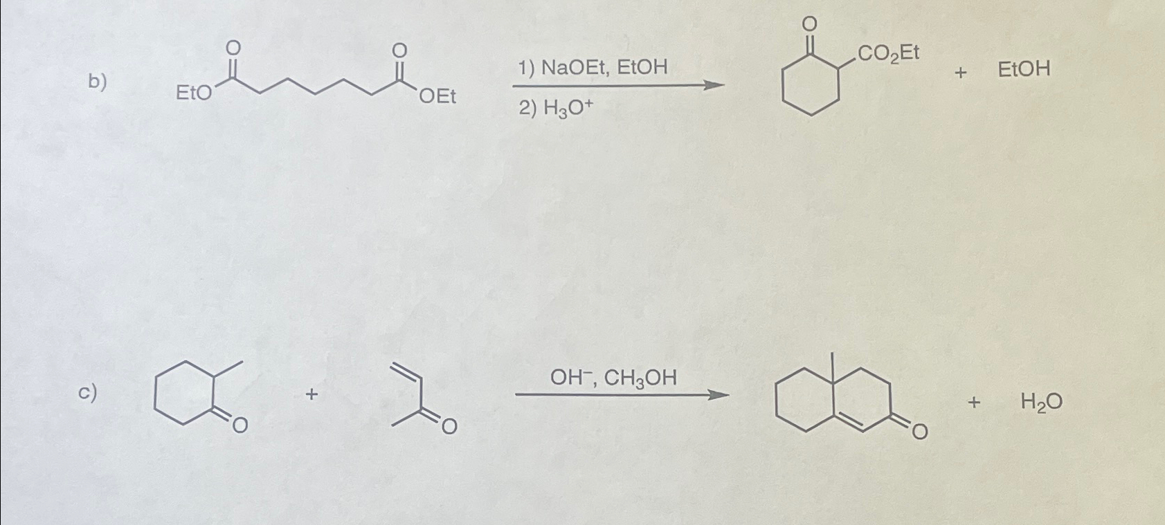 Solved b)NaOEt,EtOH+EtOHH3O+c)++H2O | Chegg.com