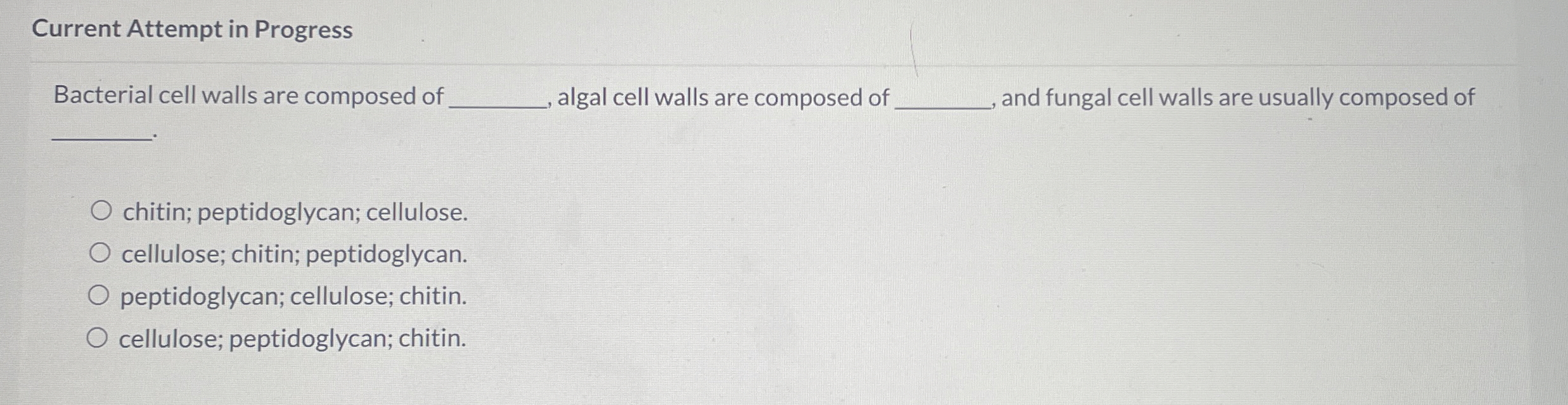 Solved Current Attempt in ProgressBacterial cell walls are | Chegg.com