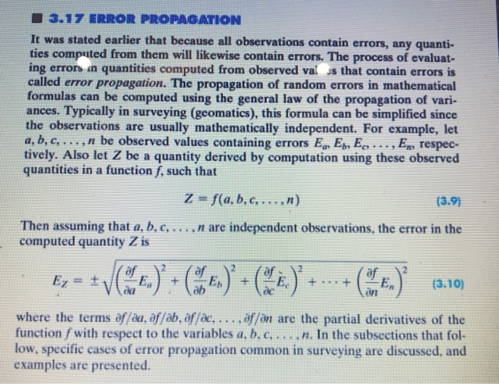 Solved 13.17 ERROR PROPAGATION It was stated earlier that | Chegg.com