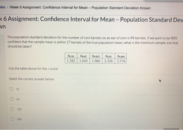 Solved ules > Week 6 Assignment: Confidence interval for | Chegg.com Solved ules > Week 6 Assignment: Confidence interval for | Chegg.com
