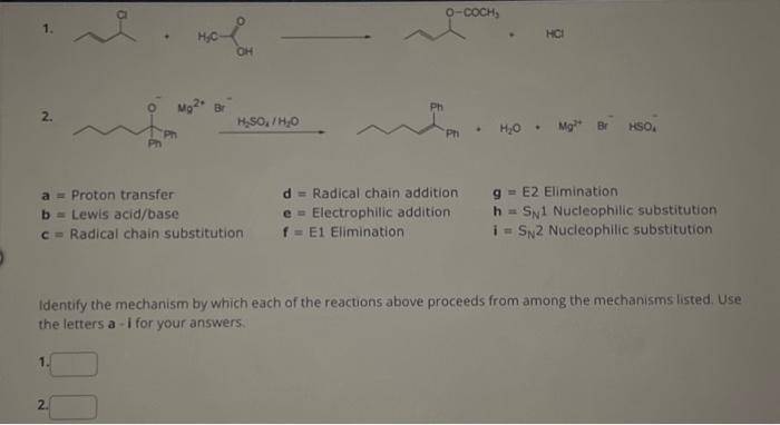 Solved 1. 2. d = Radical chain addition g= E2 Elimination a= | Chegg.com