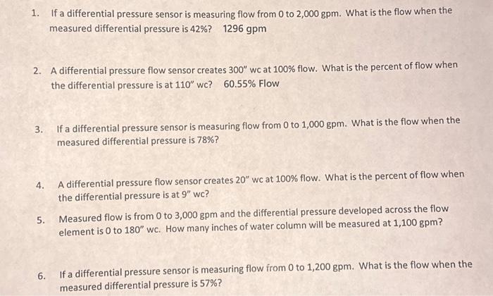 Solved 1. If a differential pressure sensor is measuring | Chegg.com