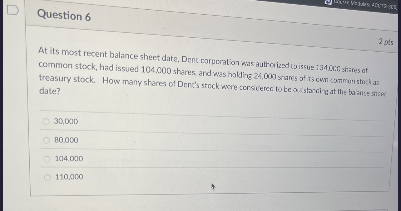 Solved Course Modules: ACCTG 305,Question 62 ﻿ptsAt its most | Chegg.com