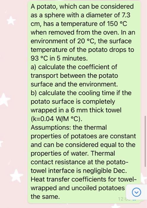 Solved A potato, which can be considered as a sphere with a | Chegg.com