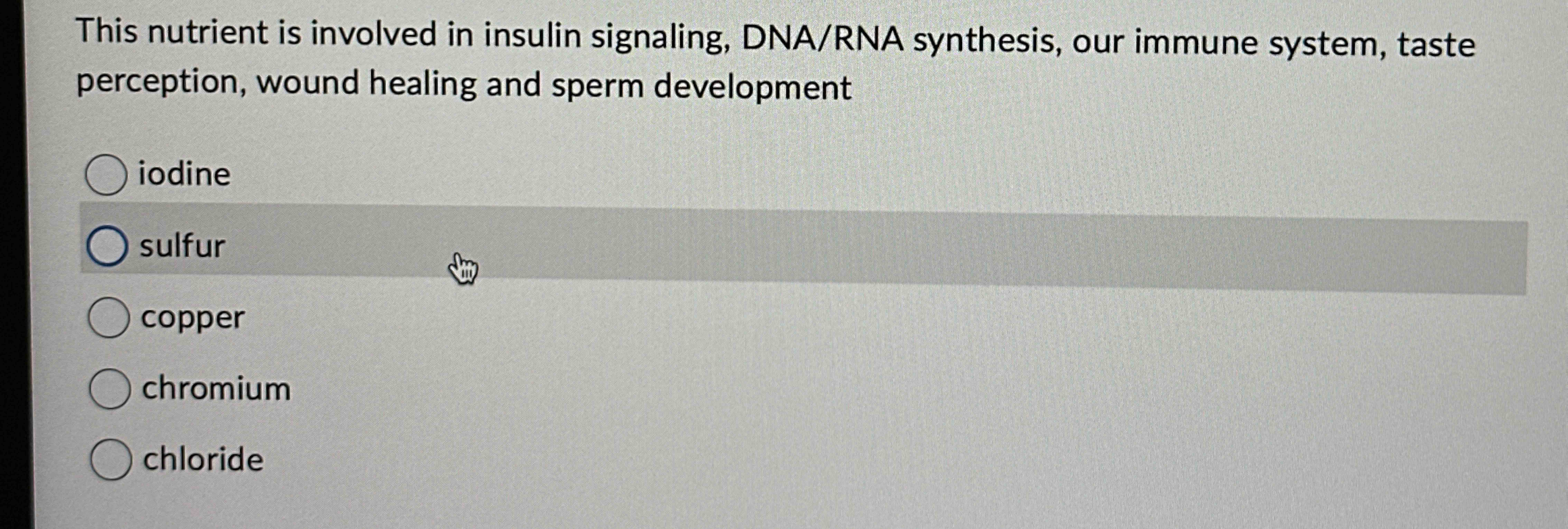 Solved This nutrient is involved in insulin signaling, | Chegg.com