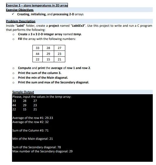 Solved Exercise 3 - store temperatures in 2D array Exercise | Chegg.com