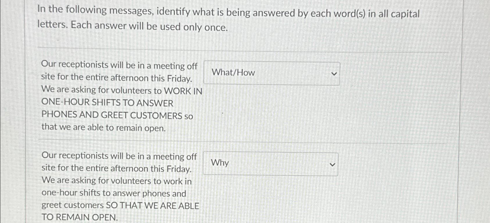 Solved In the following messages, identify what is being | Chegg.com