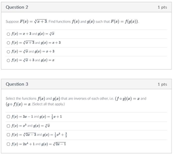 Solved Suppose F(x)=4x+3. Find functions f(x) and g(x) such | Chegg.com