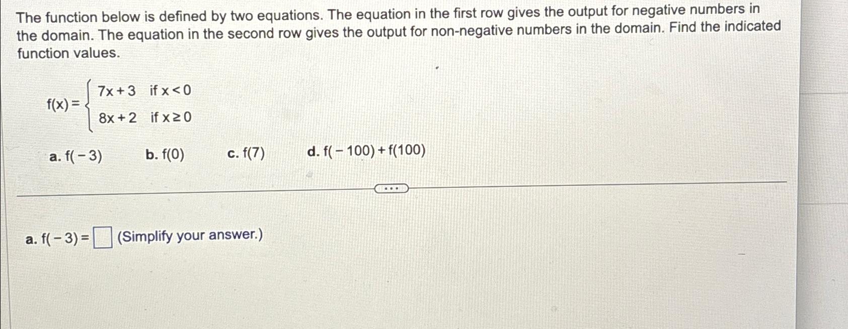 Solved The function below is defined by two equations. The | Chegg.com