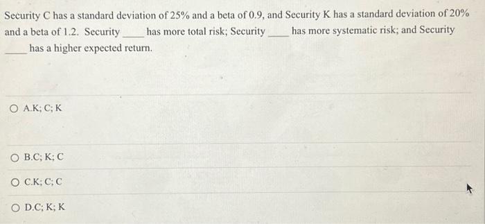 Solved Security C has a standard deviation of 25% and a beta | Chegg.com