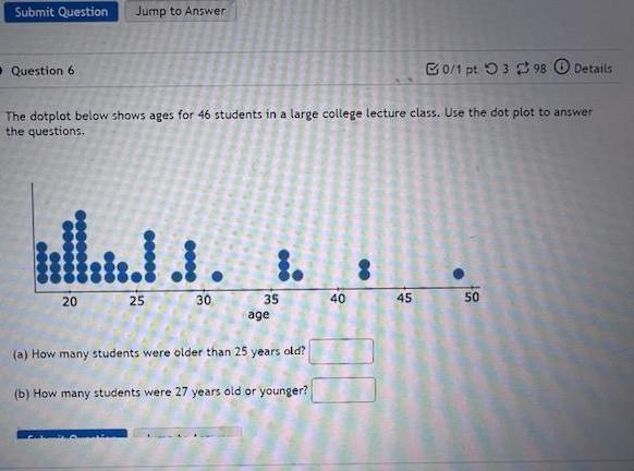 Solved The dotplot below shows ages for 46 students in a | Chegg.com
