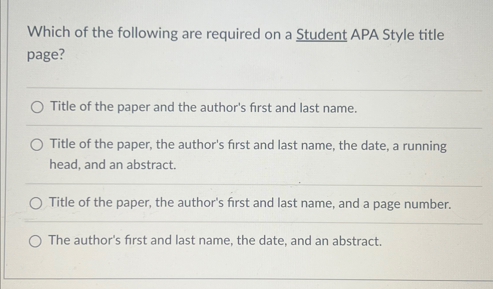 Solved Which of the following are required on a Student APA | Chegg.com