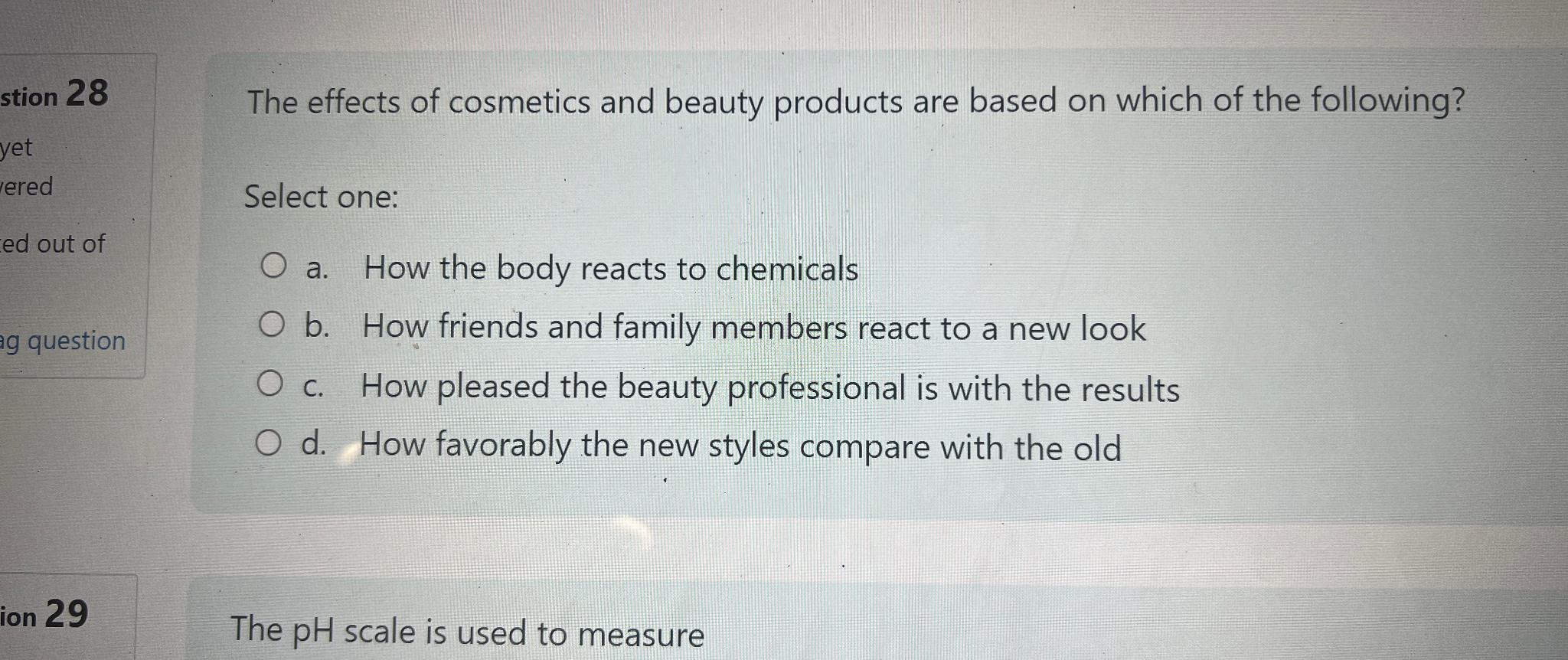 Solved The effects of cosmetics and beauty products are | Chegg.com
