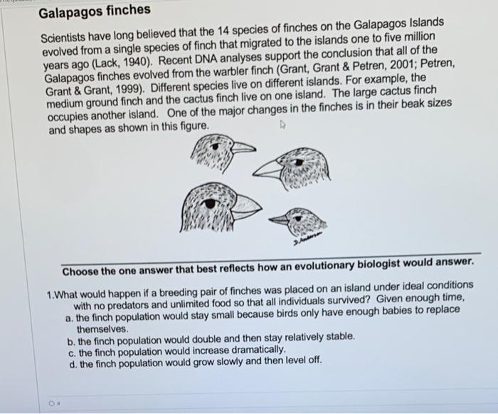 Solved Galapagos finches Scientists have long believed that | Chegg.com