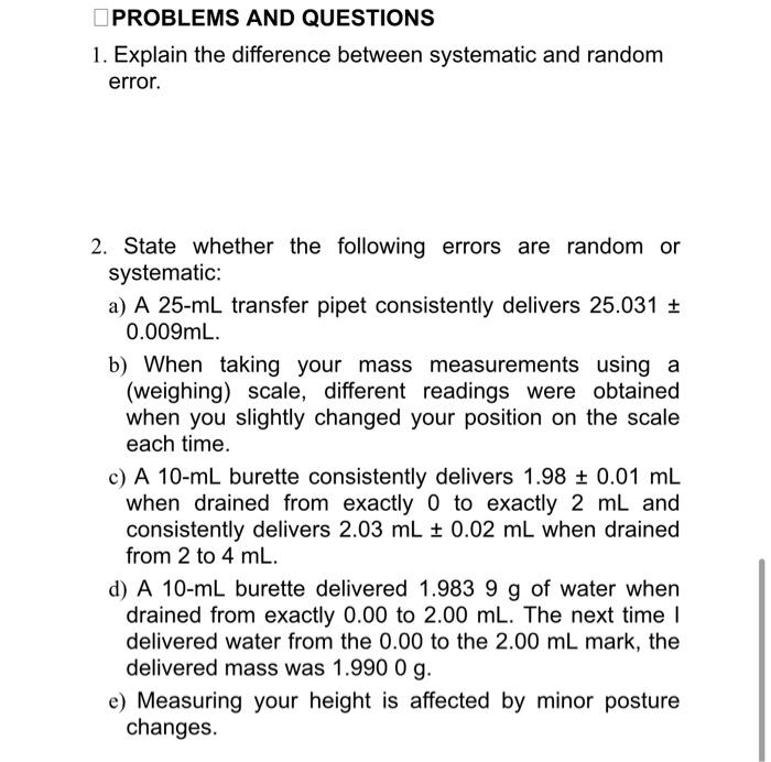 Solved 1. Explain the difference between systematic and | Chegg.com