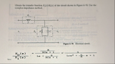 Solved Otain the tranafer function E3tE(t) ﻿of the eliccuit | Chegg.com