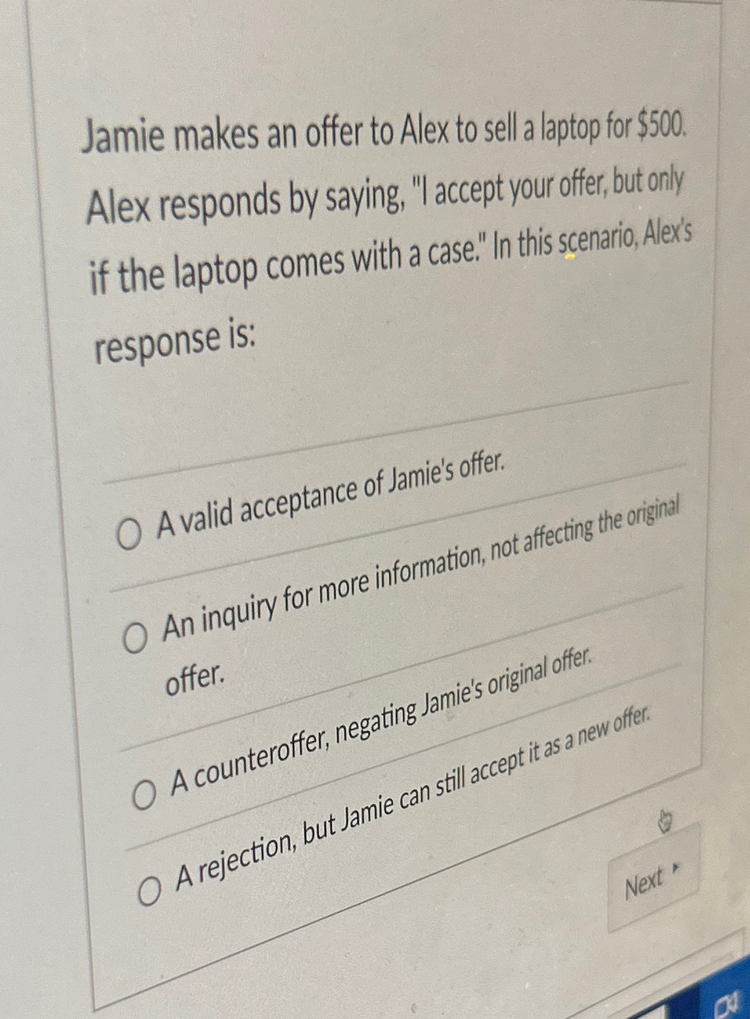 Solved Jamie makes an offer to Alex to sell a laptop for | Chegg.com