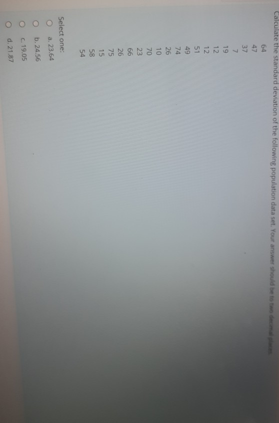 Solved Calculate the standard deviation of the following | Chegg.com