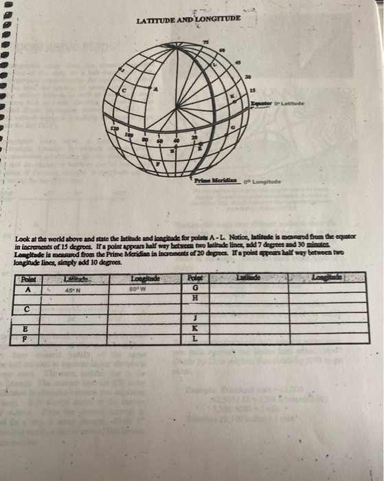 Solved LATITUDE AND LONGITUDE 15 or 'Latitude Pre Mierdies | Chegg.com