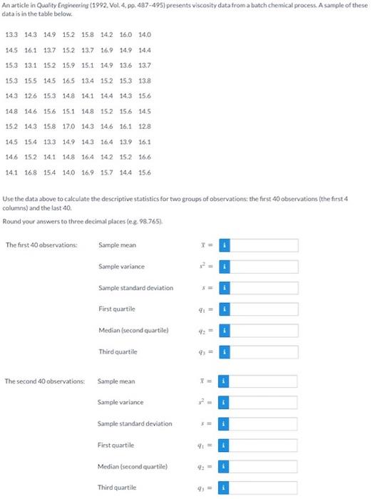 Solved An article in Quality Engineering (1992, Vol,4, pp. | Chegg.com
