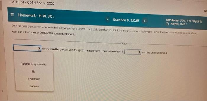 Solved MTH 154-C05N Spring 2022 Homework: H.W. 3C:- Question | Chegg.com