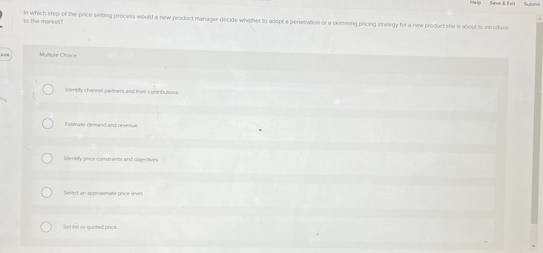 Solved HelpSave & ExitSubmitIn which step of the price | Chegg.com