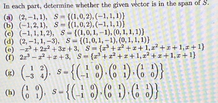Solved In each part, determine whether the given vector is | Chegg.com