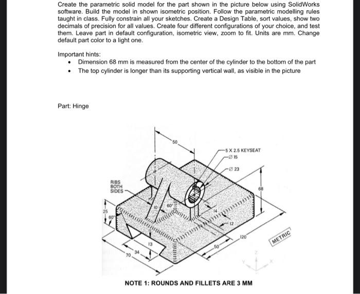 Solved Create The Parametric Solid Model For The Part Shown