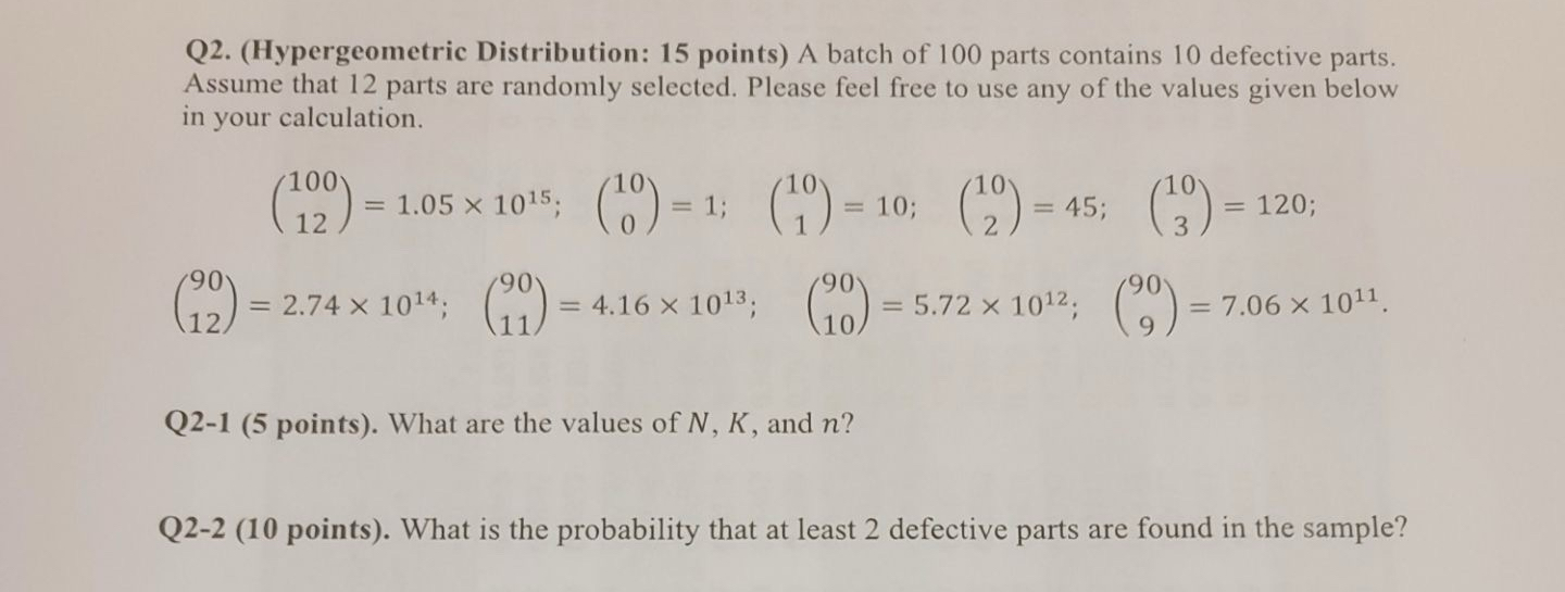 Solved Q2. (Hypergeometric Distribution: 15 ﻿points) ﻿A | Chegg.com