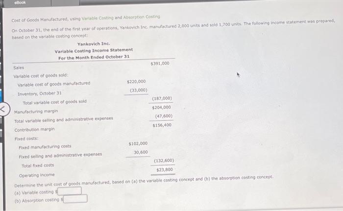 Solved Cost of Goods Manufactured, using Variable Costing | Chegg.com