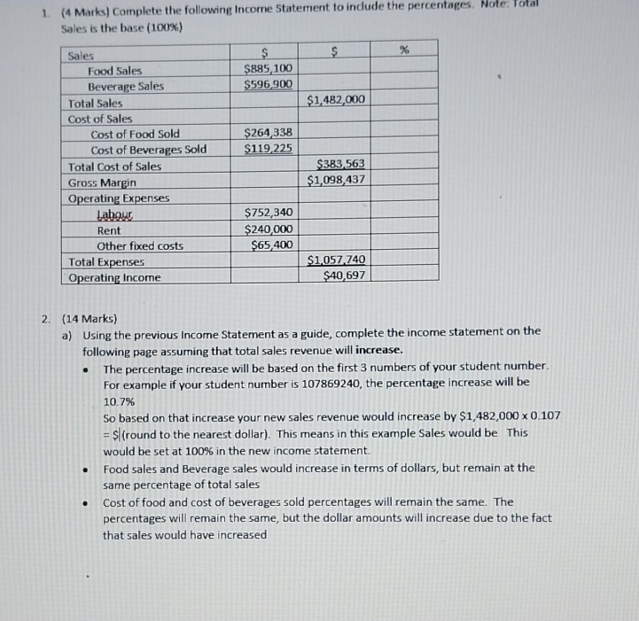 Solved ( 4 ﻿Marks) ﻿Complete the following Income Statement | Chegg.com