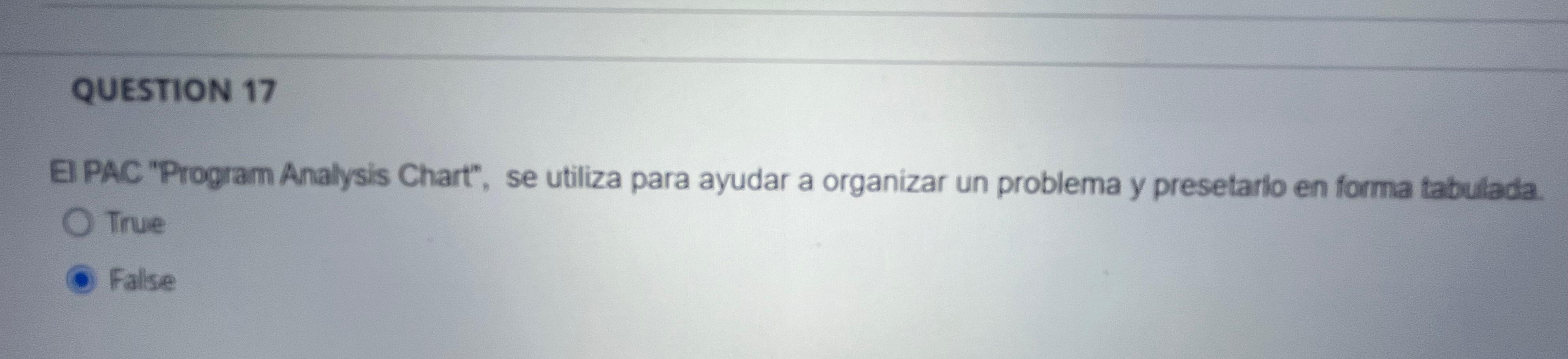 Solved QUESTION 17E PAC "Program Analysis Chart", se utiliza | Chegg.com