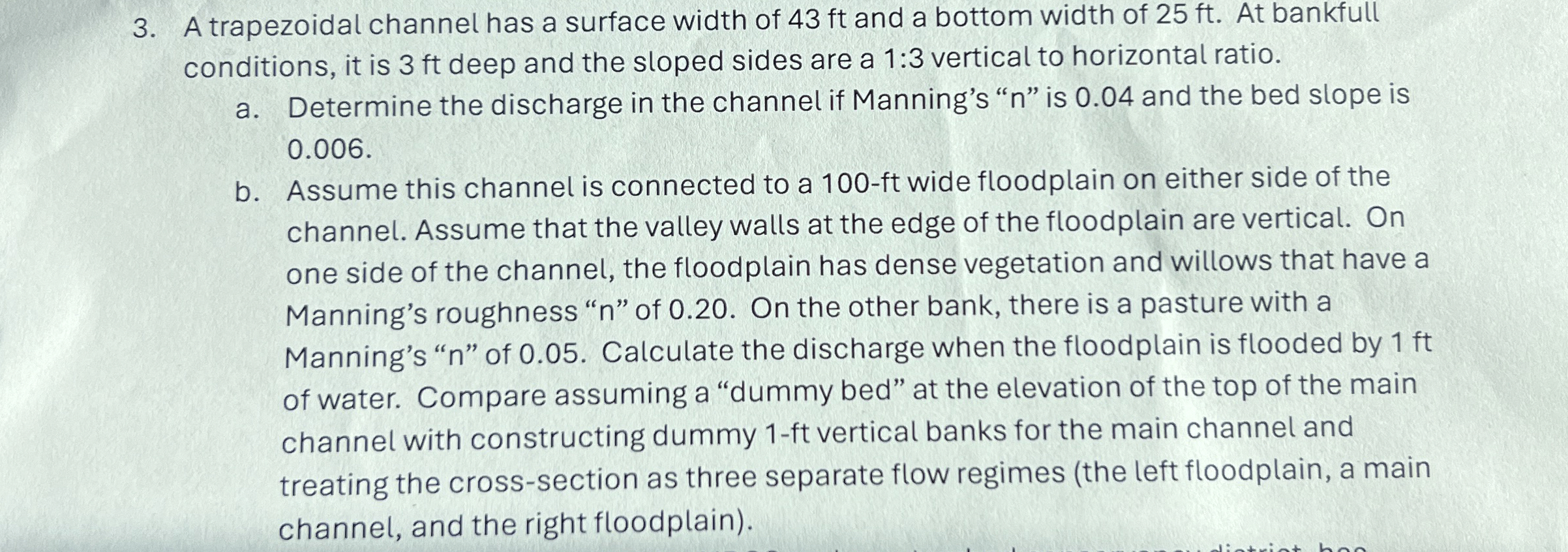 Solved A trapezoidal channel has a surface width of 43 ﻿ft | Chegg.com