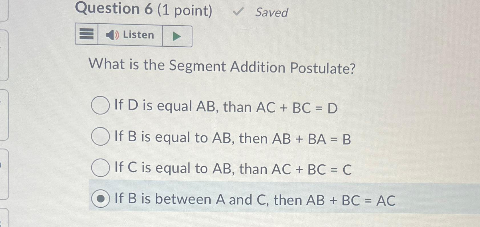 Solved Question 6 (1 ﻿point) ﻿SavedWhat is the Segment | Chegg.com