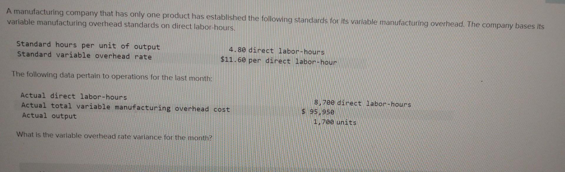 Solved A manufacturing company that has only one product has | Chegg.com