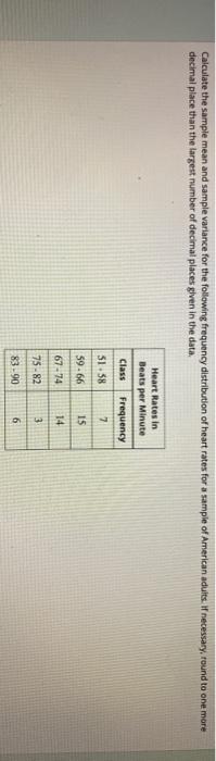 Solved Calculate the sample mean and sample variance for the | Chegg.com