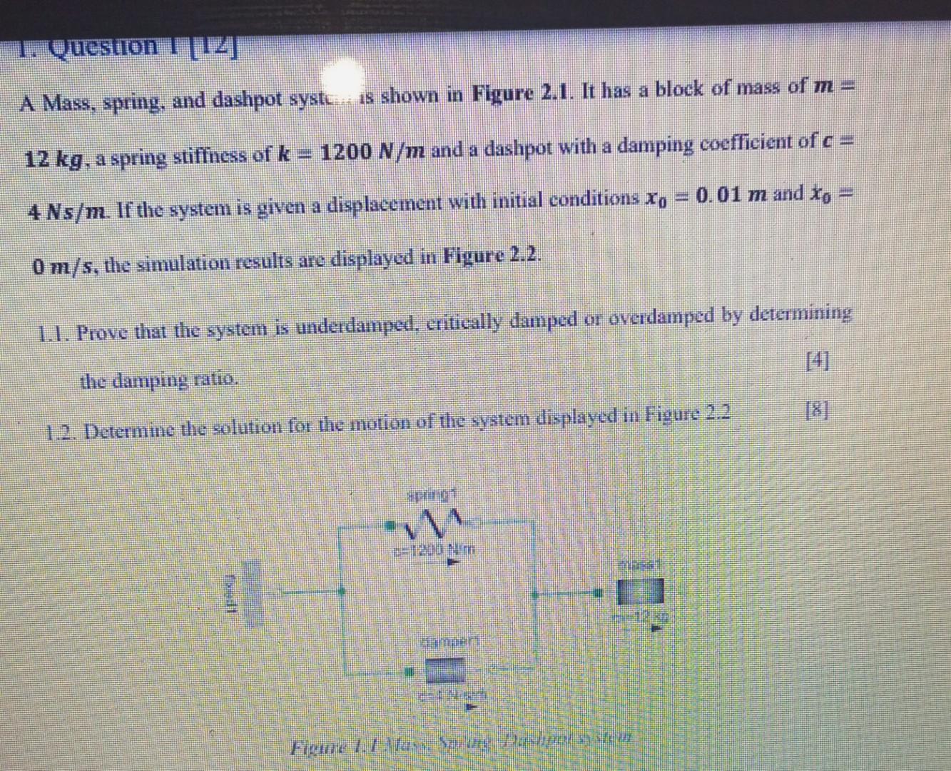 Solved A Mass, spring, and dashpot syste is shown in Figure | Chegg.com