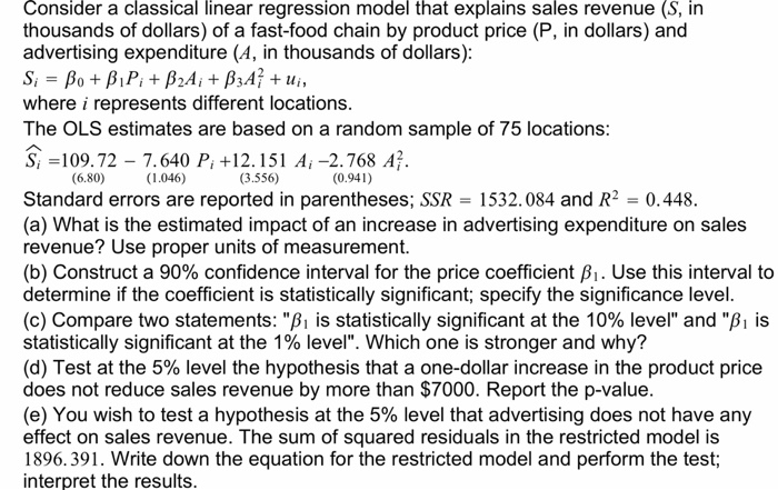 Solved Consider a classical linear regression model that | Chegg.com