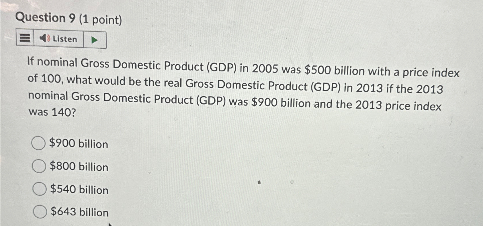 Solved Question 9 (1 ﻿point)ListenIf nominal Gross Domestic | Chegg.com