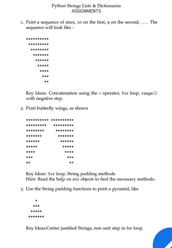 Solved Python Strings Lists & Dictionaries ASSIGNMENTS 1. | Chegg.com