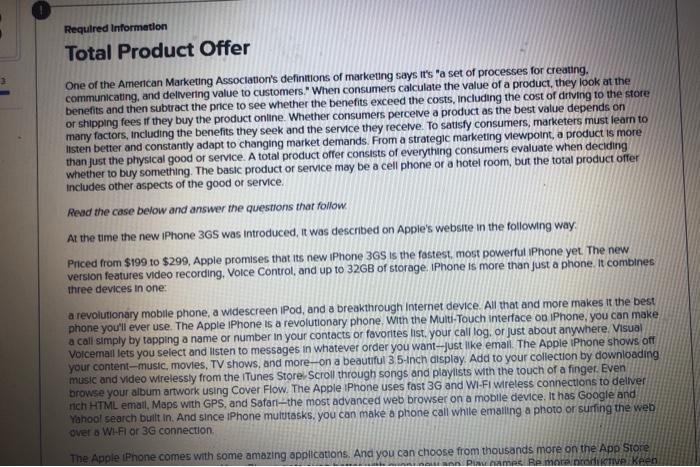 Solved Required Information Total Product Offer One of the | Chegg.com