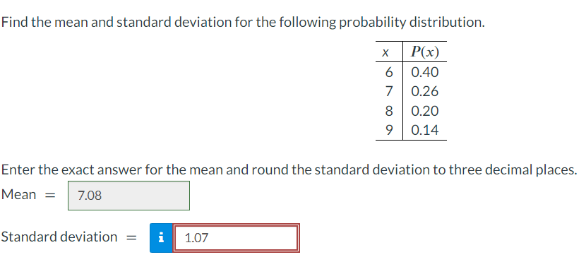 Find the mean and standard deviation for the | Chegg.com