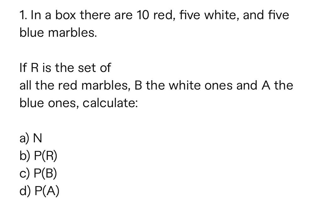 Solved 1. In a box there are 10 red, five white, and five | Chegg.com