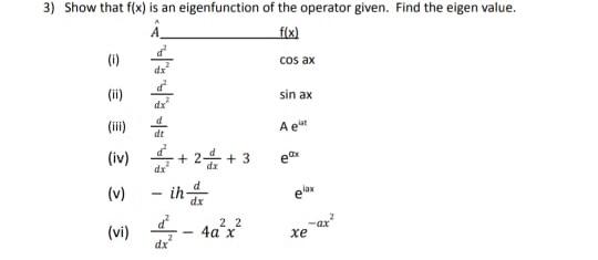 Solved 3) show that f(x) is an eigenfunction of the operator | Chegg.com