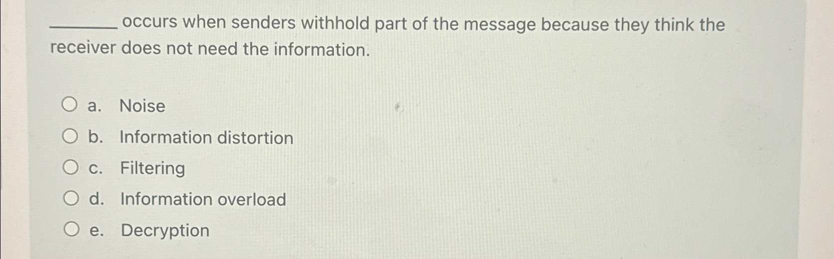 Solved occurs when senders withhold part of the message | Chegg.com