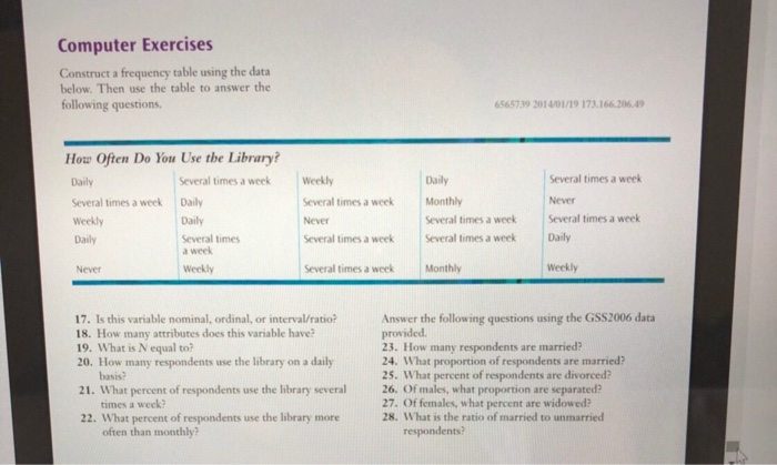 Solved Computer Exercises Construct a frequency table using | Chegg.com